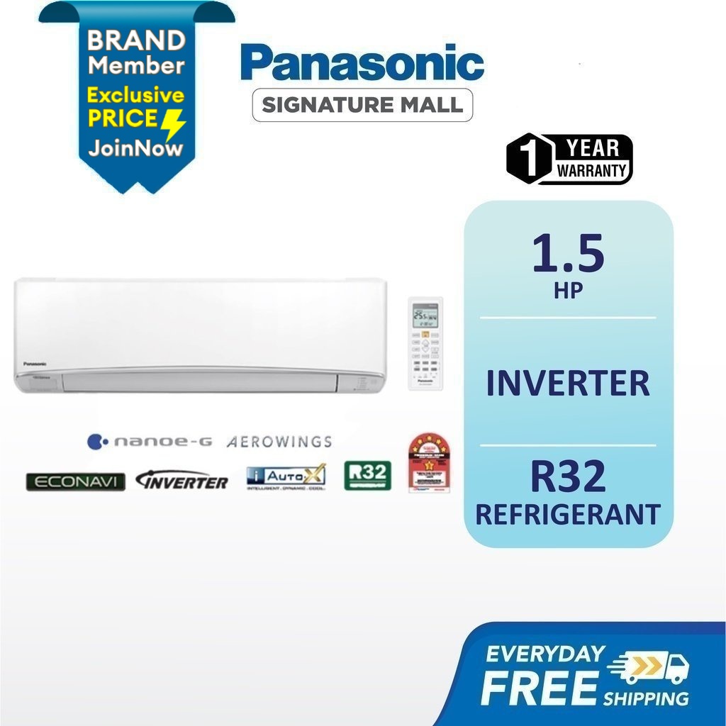 PANASONIC Air Conditioner 1.5HP Premium Inverter Aircond R32 Aero ...
