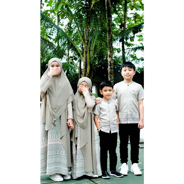Baju GAMIS COUPLE FAMILY EMERALD BERYL MOCCA BEIGE - Floral PRINT MOTIF SIGNATURE FAMILY SET ...