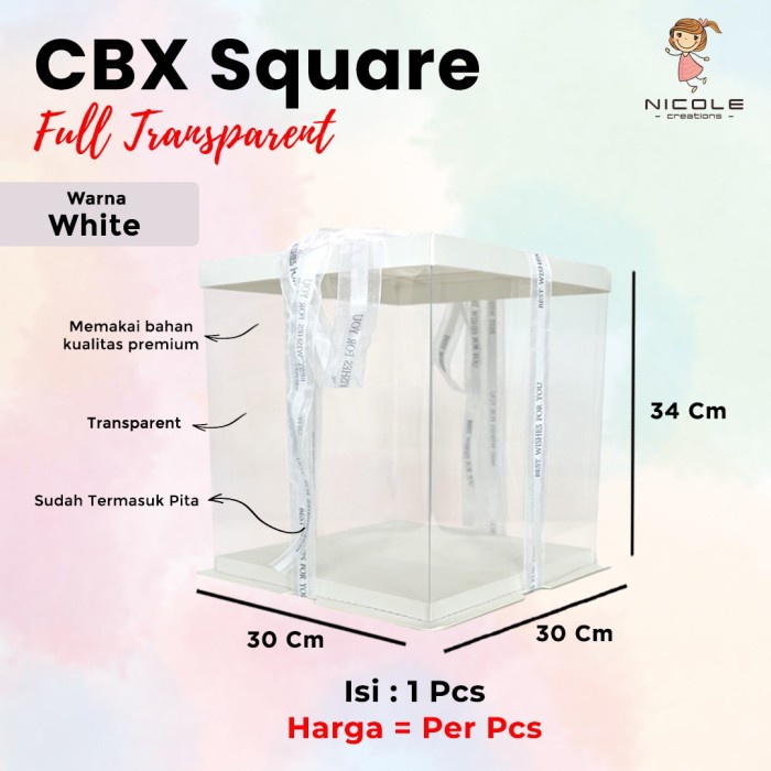 Full Transparent Square Mica Cake Box/ Cake Packaging 30x30x 34 cm ...
