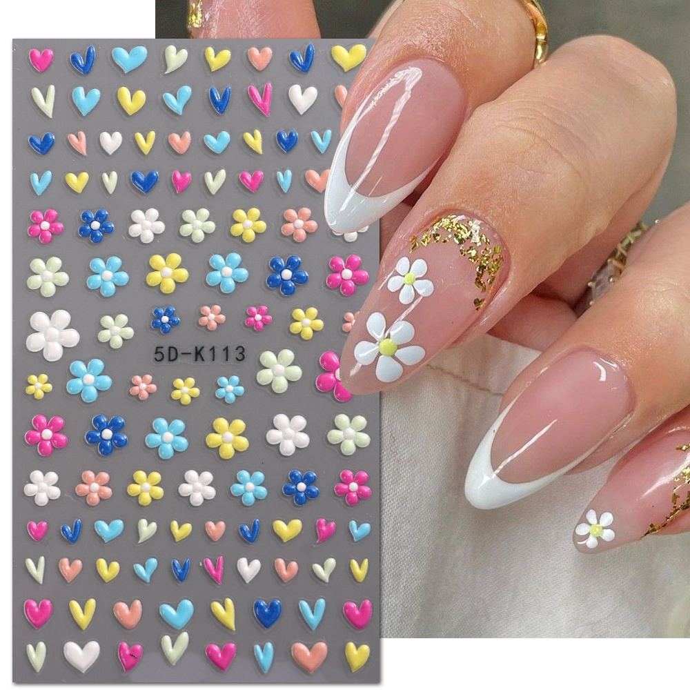HAMA NAIL 5D Embossed Summer Nail Art Stickers Small Flowers Sunflower ...