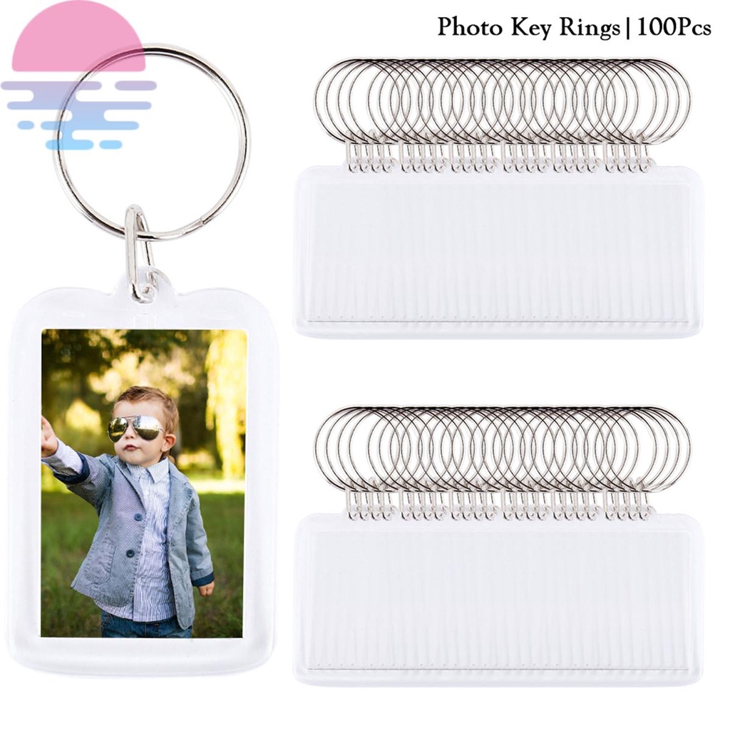 100pcs Blank Photo Keyrings Clear Acrylic Blank Picture Insert Keychain ...