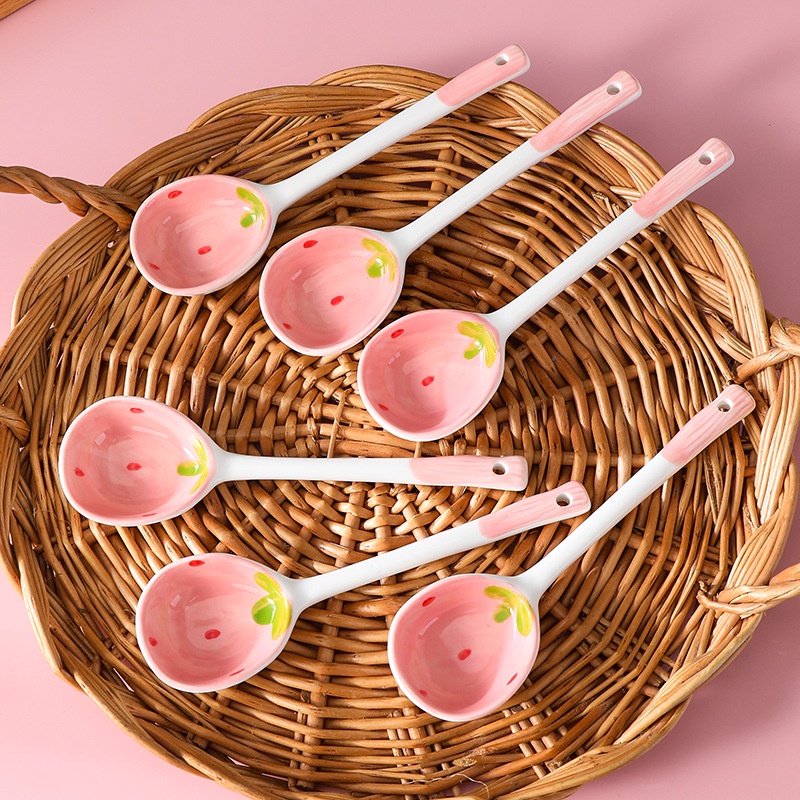 Cartoon Ceramic Spoon Long Handle Ceramic Spoon Household Cute Stirring ...