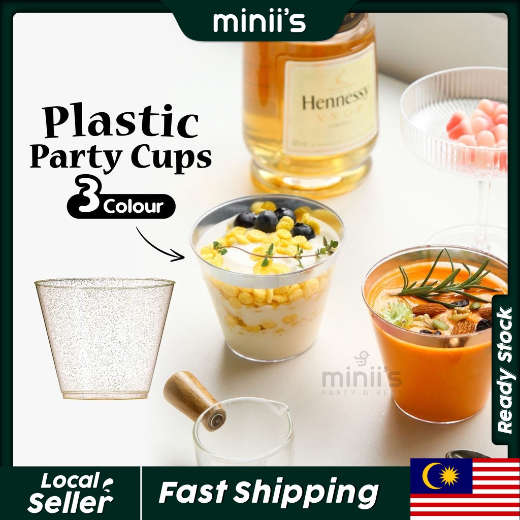 MINIIS PARTY Disposable Gold Glitter Party Cup 9oz Plastic Cup Wedding ...