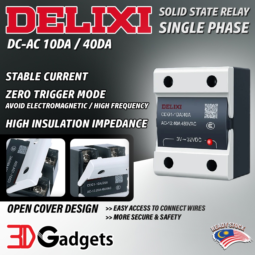 DELIXI SSR Solid State Relay CDG1-1DA DC-AC 10A/40A for 3D Printer ...