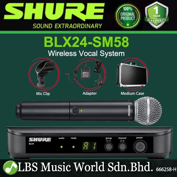 Shure BLX24/SM58 Wireless Handheld Microphone Vocal System with BLX4 Receiver and BLX2/SM58 Mic ...