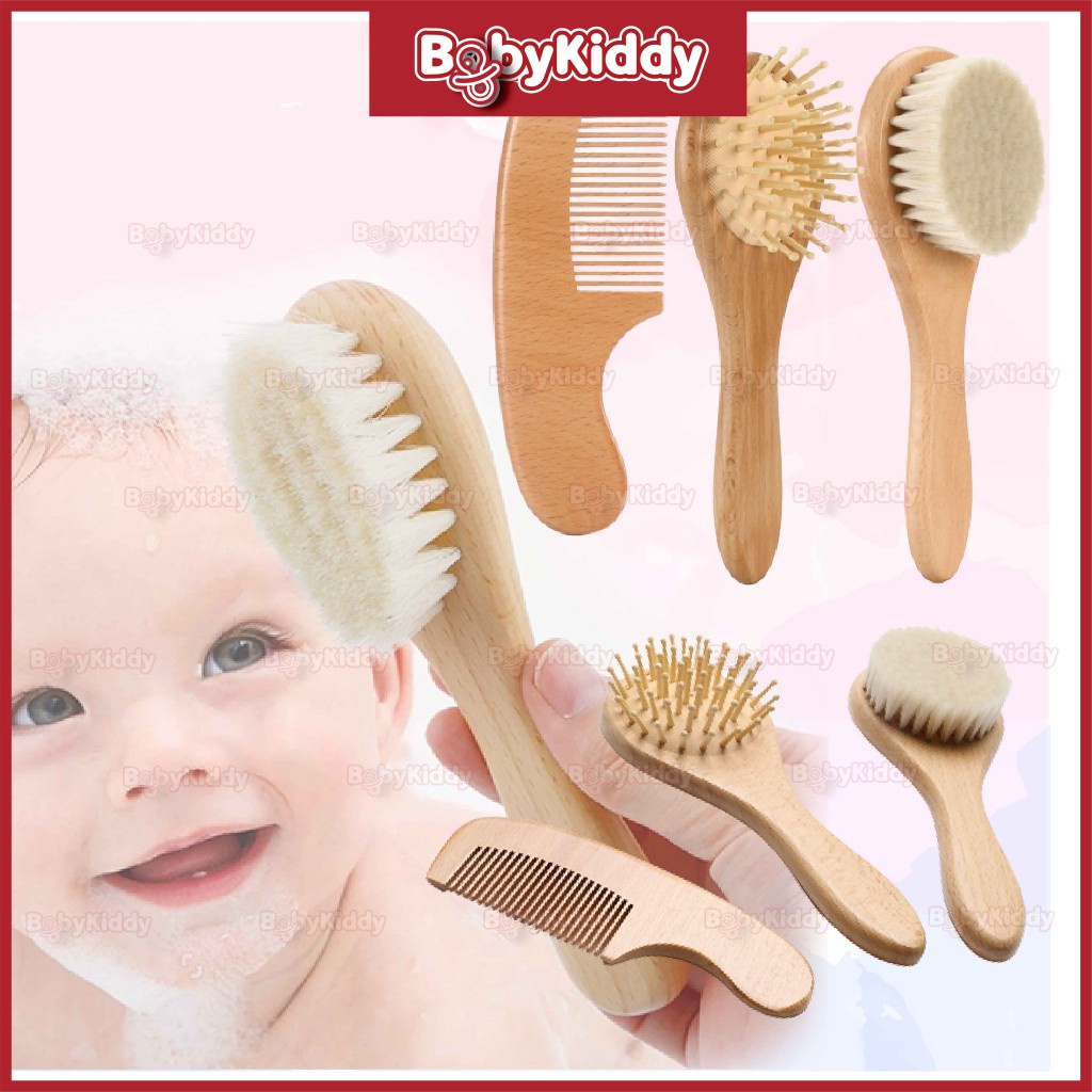 Goat Wool Wooden Baby Hairbrush Wooden Comb Sikat Rambut Bayi Baby Soft ...