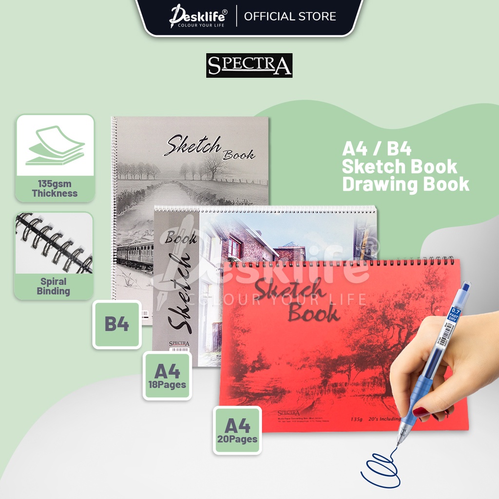 Desklife SPECTRA A4 / B4 Sketch Book Drawing Book 135gsm -(PCS) Kertas ...