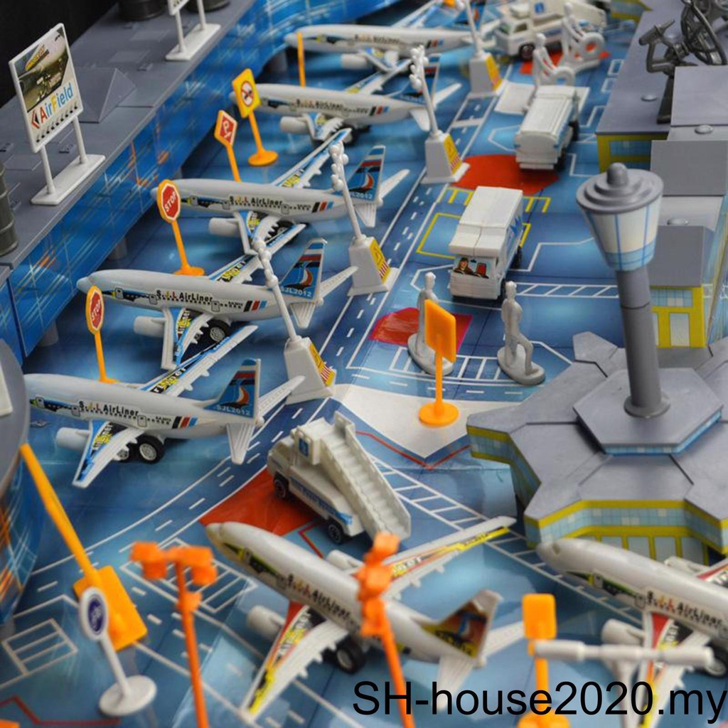 (runbu）Simulation Airport Scene Toy Airport Assembled Toys Set Airplane ...