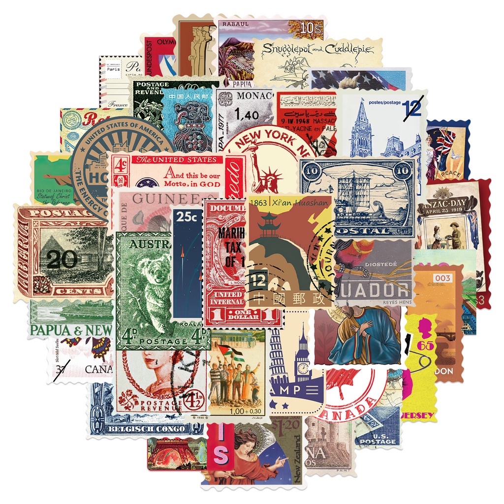 RETRO STAMPS 50 pcs DIY Waterproof Non Repeating Stickers Pack (A ...