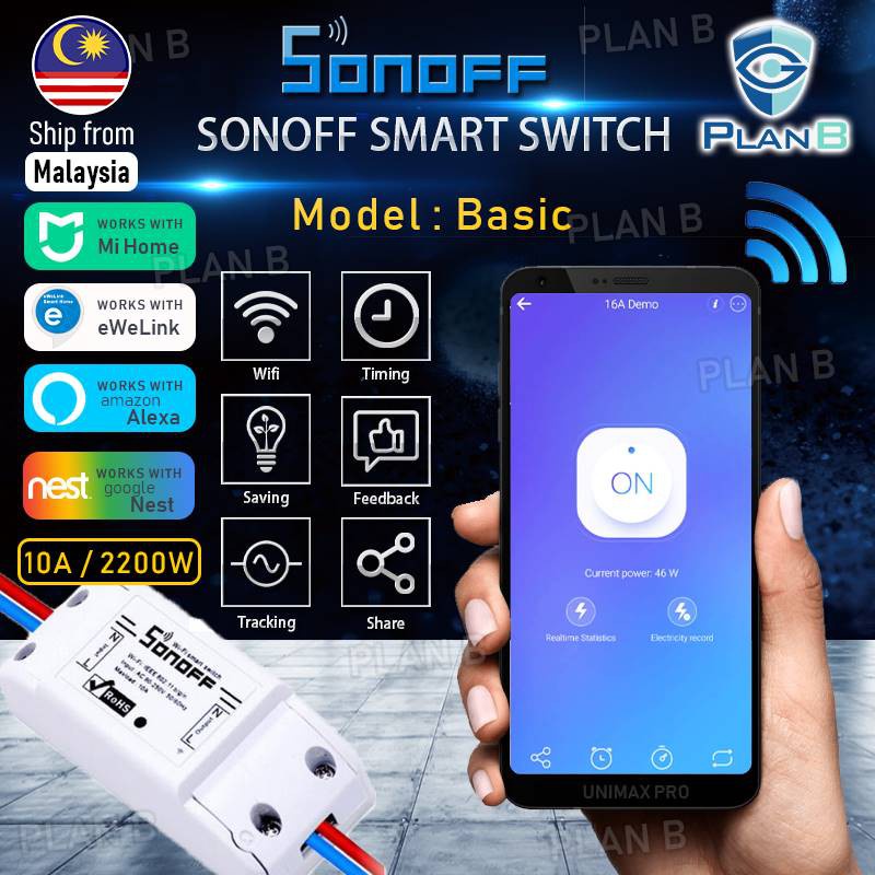 (Plan B) SONOFF Basic WiFi Switch / Wireless Control Smart Switch ...