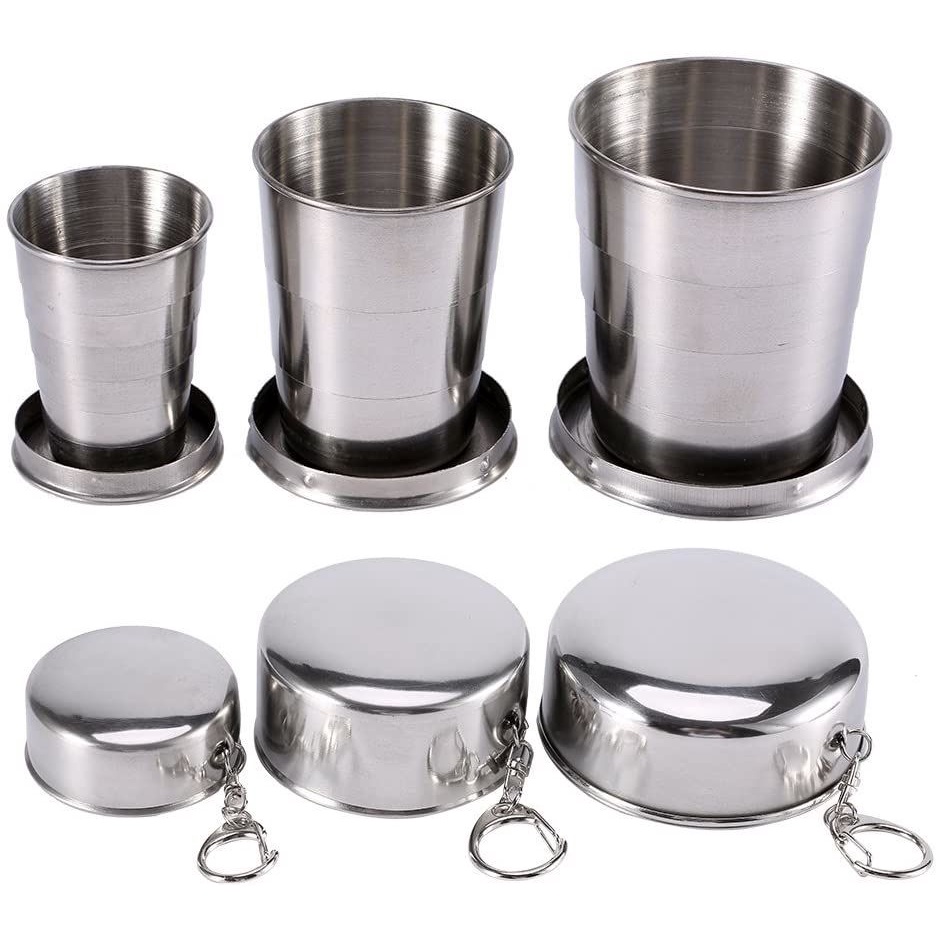 Travel Stainless Steel Collapsible cup with Metal Keychain 304 ...