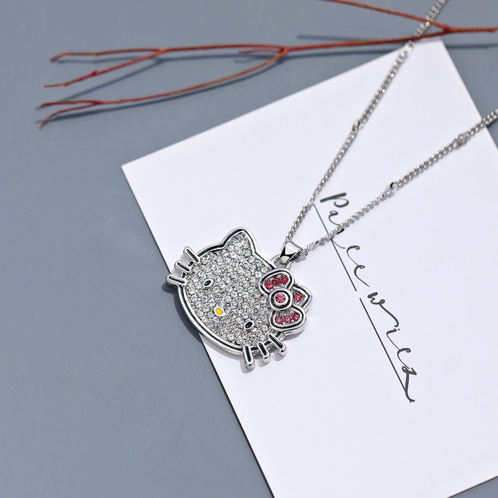 Korean Style Cute Cartoon Y2k Rhinestone Hello Kitty Necklaces for Girl ...