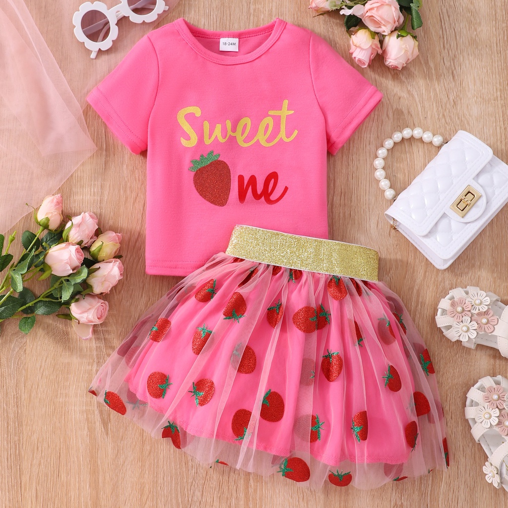 1-7 Years Children Girl Clothes Set Barbie Powder Strawberry Print ...
