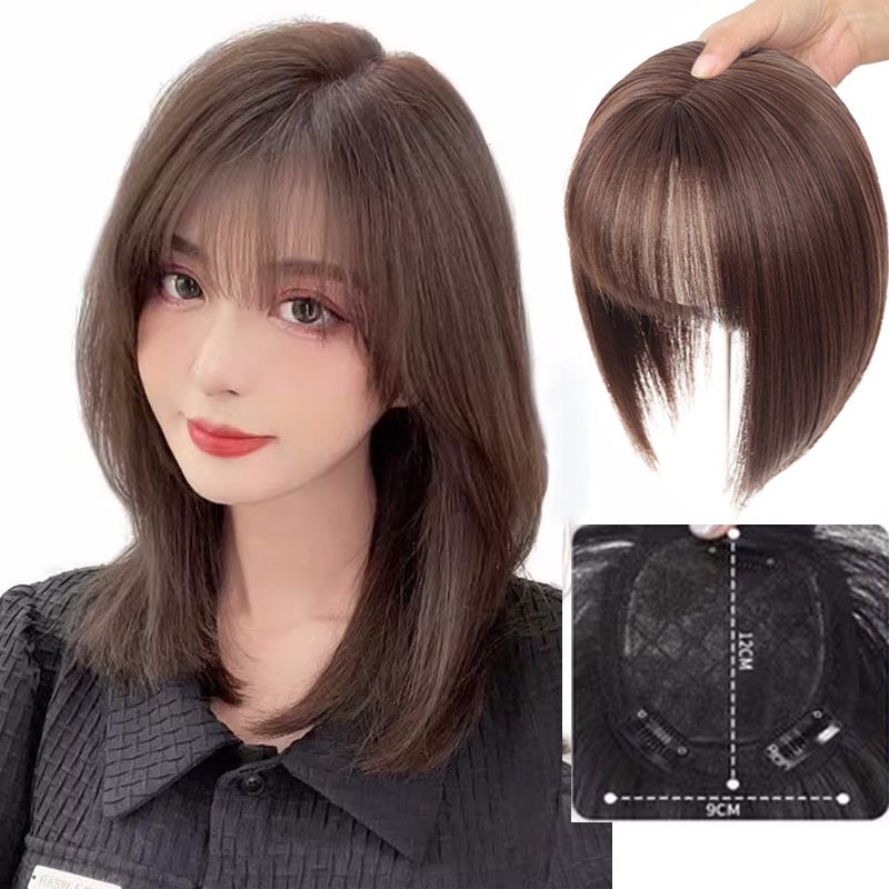 Long Straight Clip in Topper Toupee Hairpiece With Bangs Synthetic Hair ...