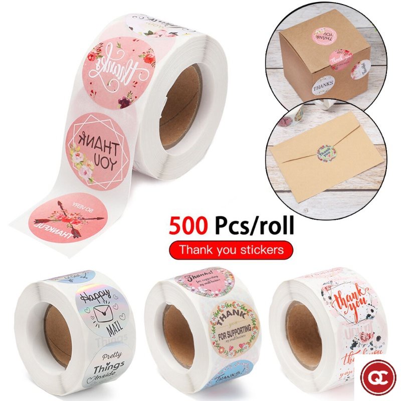 QC 500pcs Thank You Stickers flower Sticker Thank You Sticker Seal ...