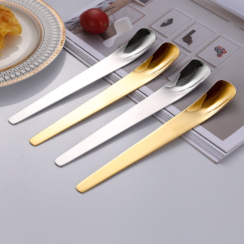 Stainless Steel Flat Head Spoon Nordic Style Long Handle Ice Cream ...