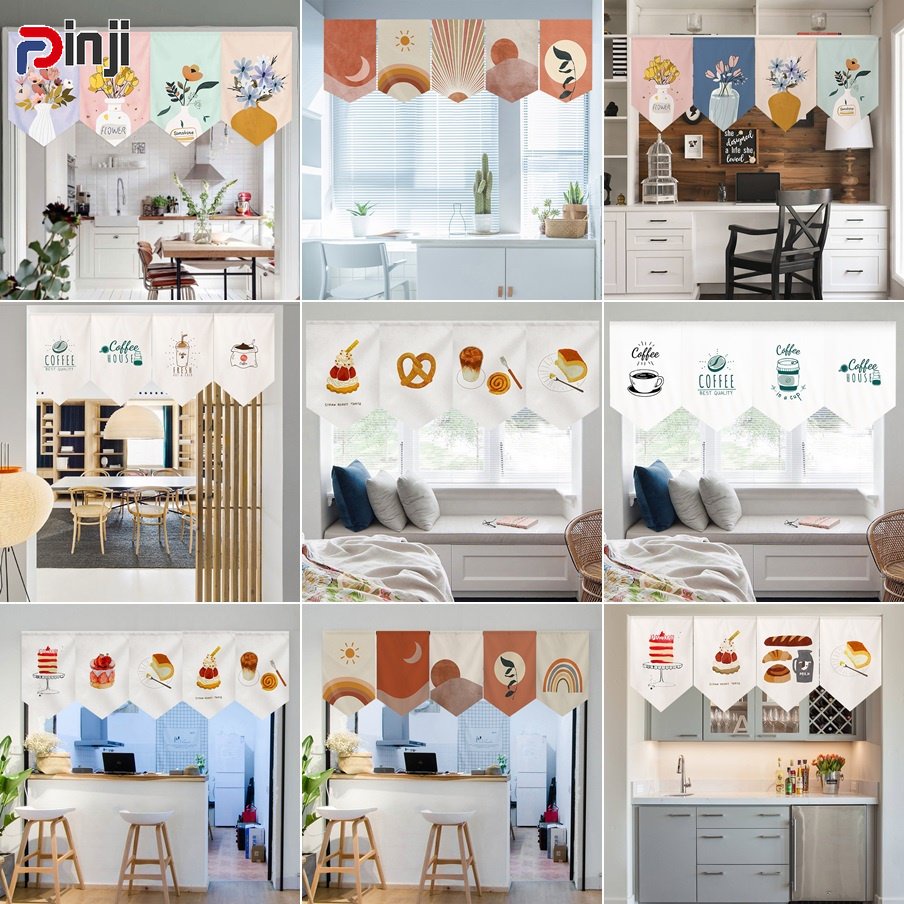 Nordic Short Curtain Kitchen Morandi Triangle Curtains Printed Hanging ...