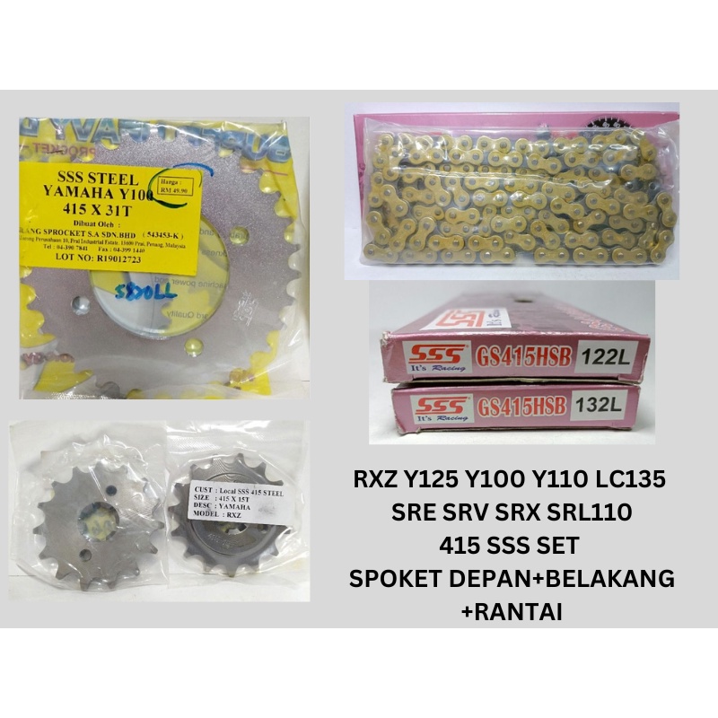 YAMAHA RXZ Y125 Y100 Y110 LC SRE SRV SRX SRL 415 SPROCKET DEPAN FRONT BELAKANG REAR CHAIN RANTAI ...