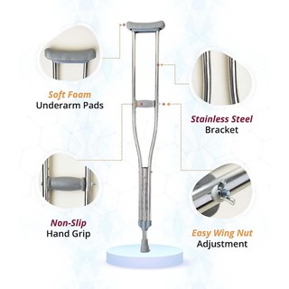 Underarm Crutch 1 Pair Stainless Steel Adjustable Armpit Cane Injury ...