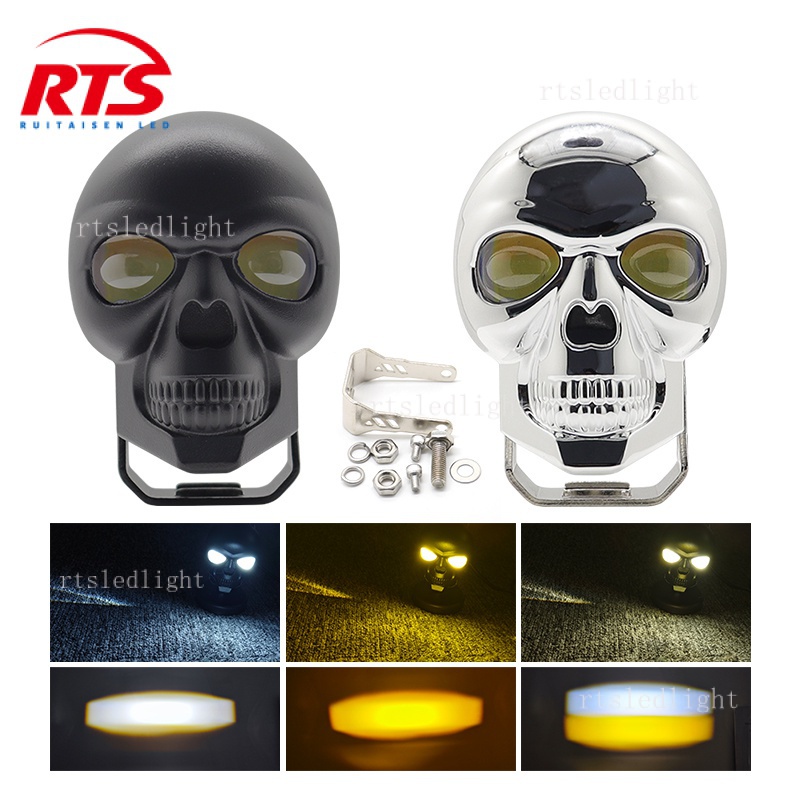 [Ready Stock] 2 Pieces Motorcycle Skull Spotlight LED Two-Color ...