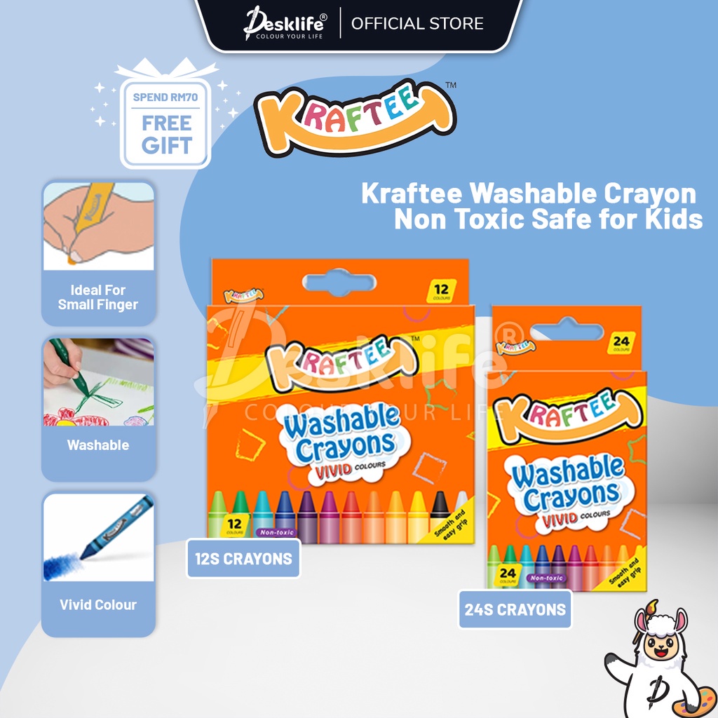 Desklife Kraftee Washable Crayon Non Toxic Safe for Kids 12s 24s - (BOX ...