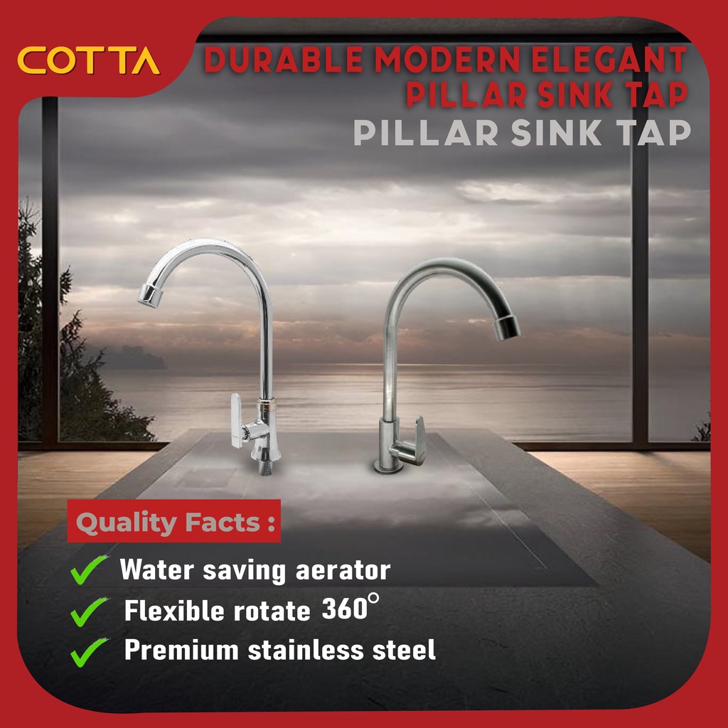 COTTA Water Tap Pillar Stainless Steel Pipe Kepala Paip Sinki Dapur ...
