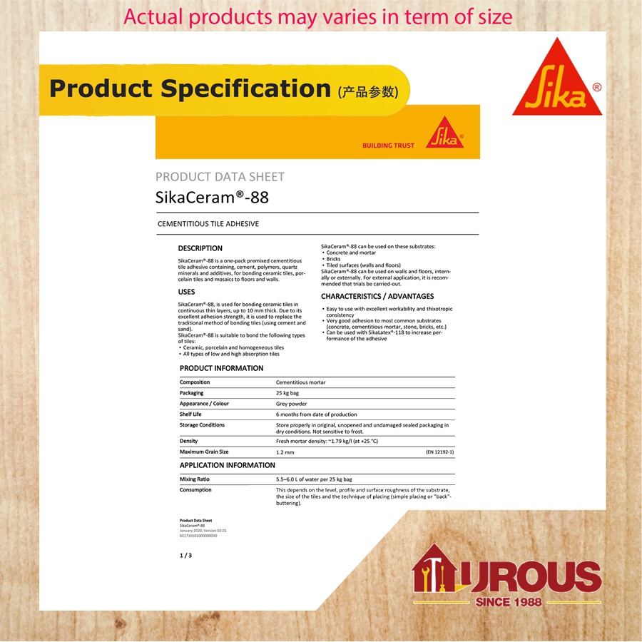 SIKA CERAM 88 CEMENTITIOUS TILE ADHESIZE CEMENT GUM 25KG | Shopee Malaysia