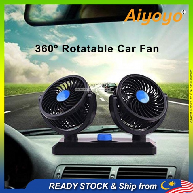 USB Car Fan Mini Single Double Head Electric Fan 2 Speed Kipas Kereta ...