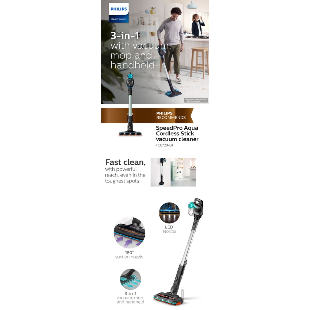 Philips 3-in-1 Speed Pro Aqua Cordless 5000 series Wet and Dry Vacuum ...
