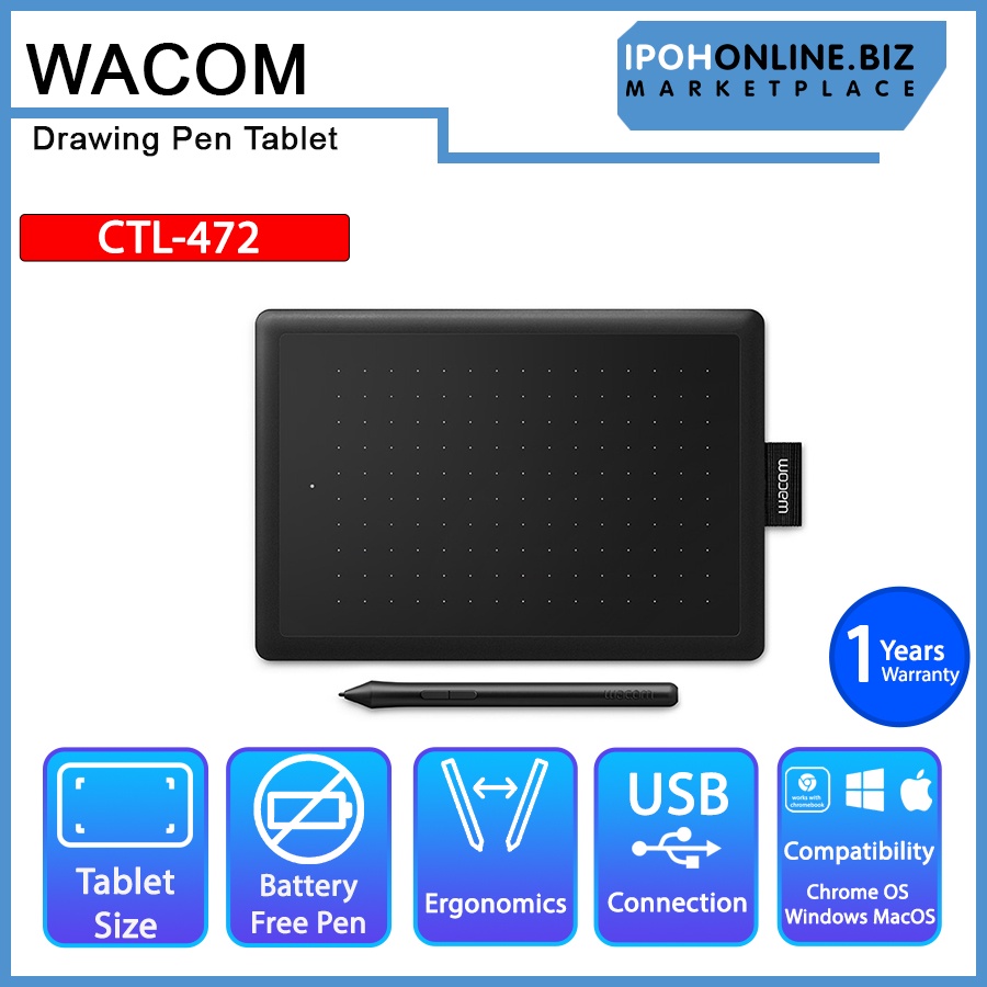 One by WACOM Small (CTL-472) Creative Graphic Drawing Pen Tablet ...