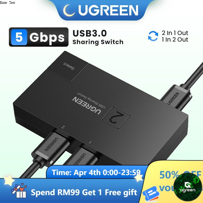 AC UGREEN USB 3.0 5Gbps Switch Selector 2 in 1 Out Sharing for Printer ...