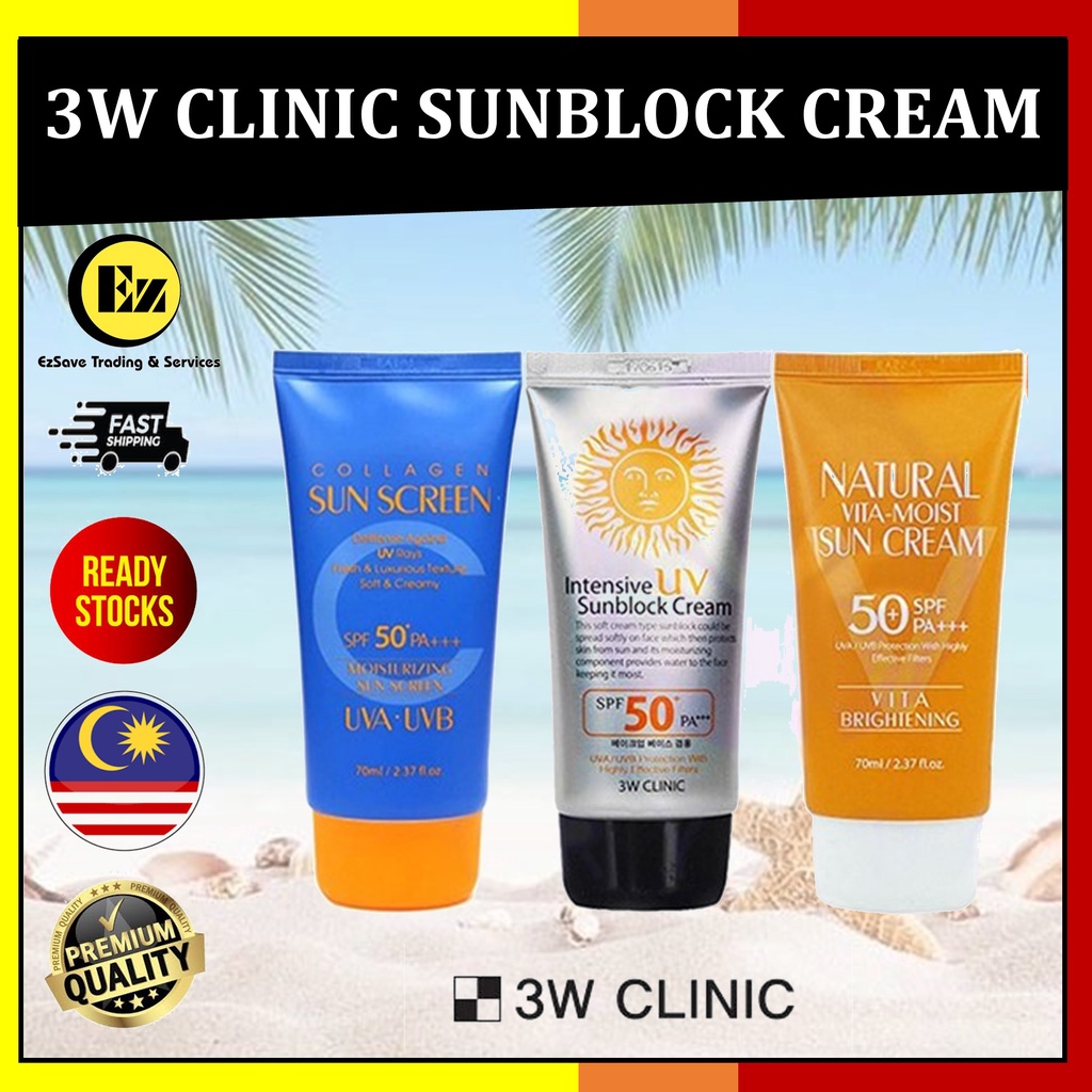 [READY STOCK] 3W CLINIC Sunscreen Cream Sun Block UV Sun Block SPF50 ...