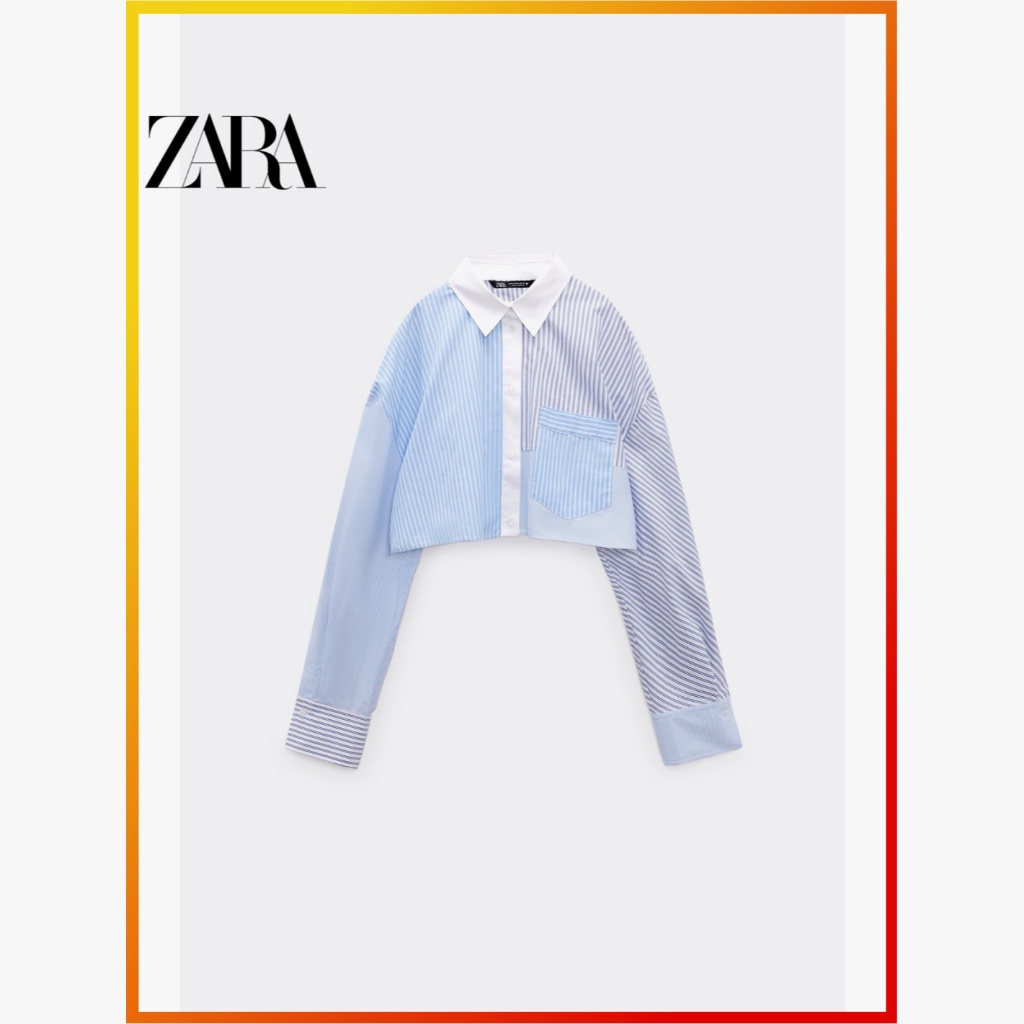 ZARA's new TRF women's patchwork striped short shirt 3301278 044 ...