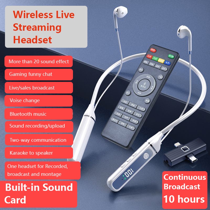 Wireless Live Streaming Bluetooth Earphone Magnetic Built-in Sound Card ...