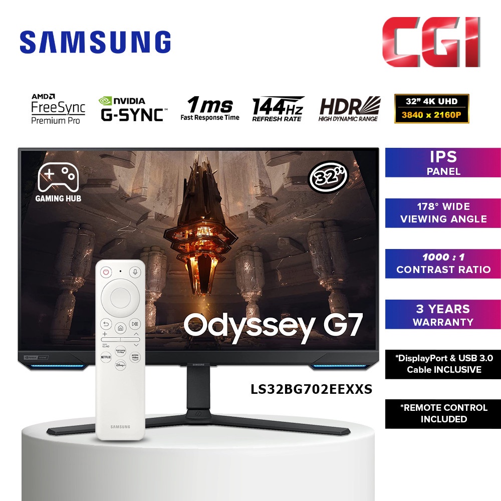 Samsung 32" Odyssey G70B IPS 4K UHD 144Hz 1ms Sync Freesync Premium Pro ...