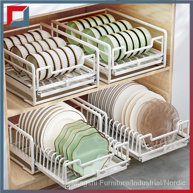 Kitchen cabinet bowl and tray storage rack large capacity pull-out bowl ...