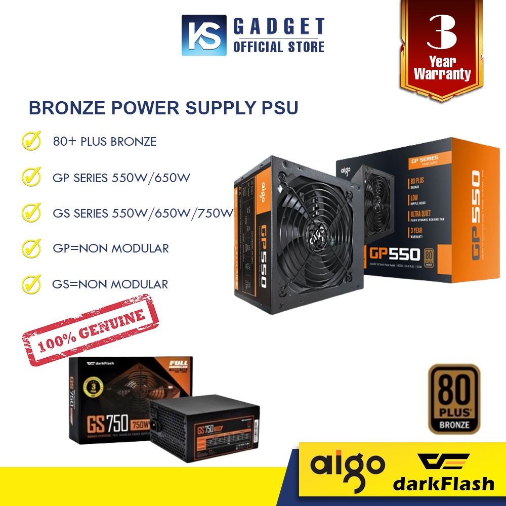 Aigo GP550 550W /GP650 650W /GP75【80Plus Bronze Power Supply PSU】AP550 ...