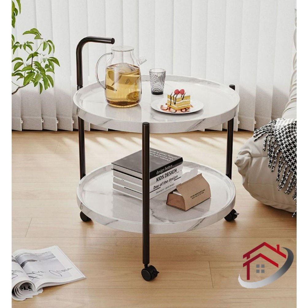 Walnut Sofa Side Table Corner Table Movable Tea Table with Wheels ...
