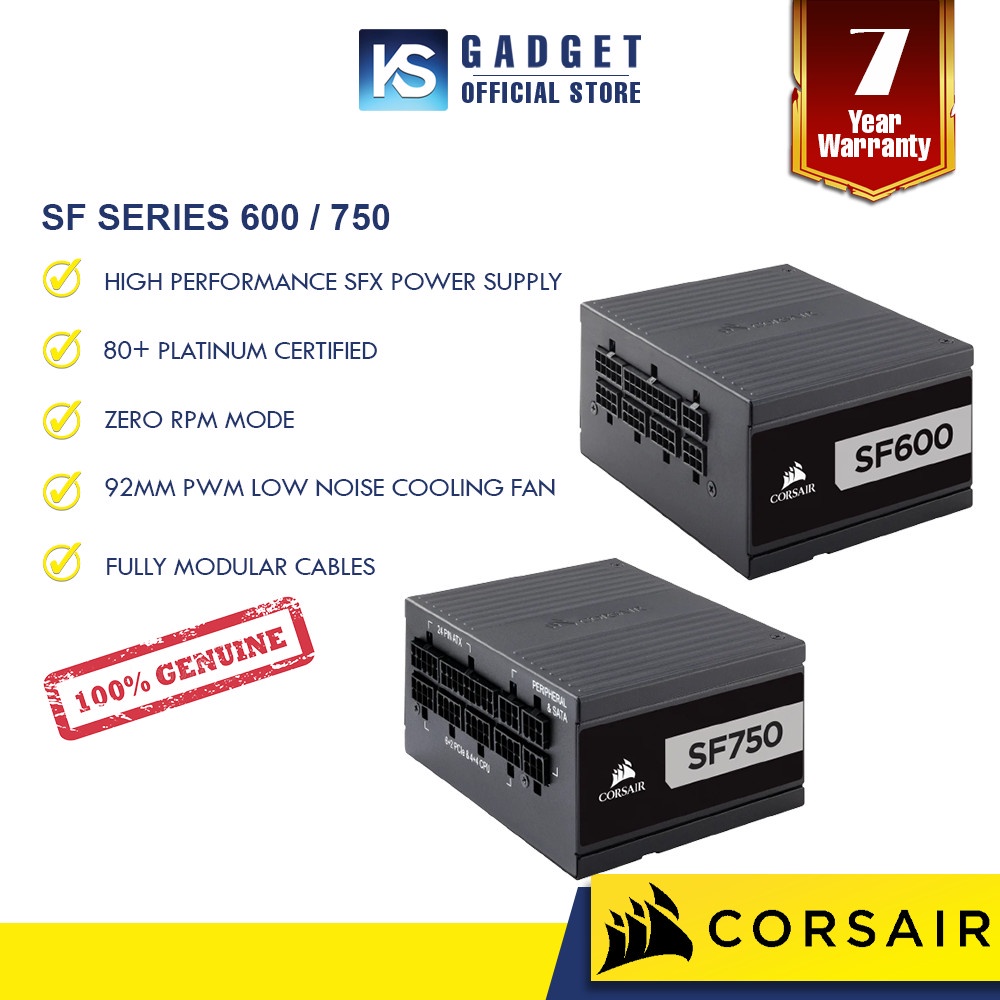 CORSAIR SF Series SF750 / SF600 High Performance SFX 80 Plus Platinum Certified PSU Power Supply ...