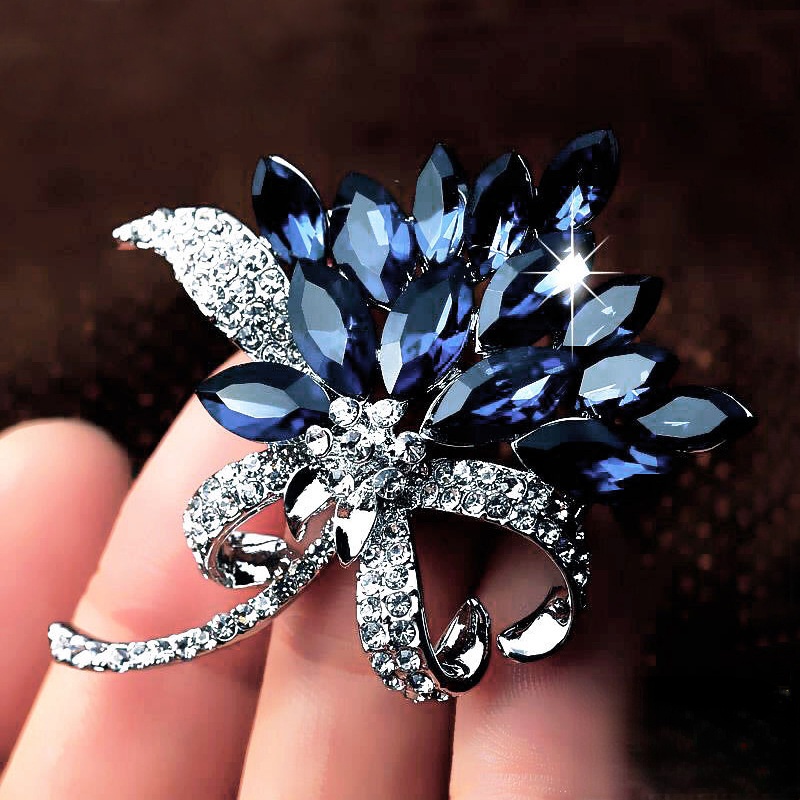 Elegant Brooch - Minimalis t Diamond Floral Pin, Elegant Scarf & Blouse ...