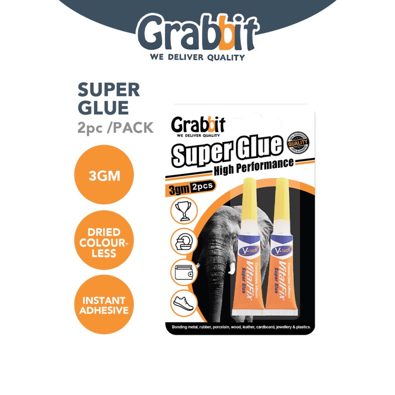 GRABBIT Super Glue V-Tech 3 Second Glue 3gm [2pcs/set] Gam Cepat Kering ...