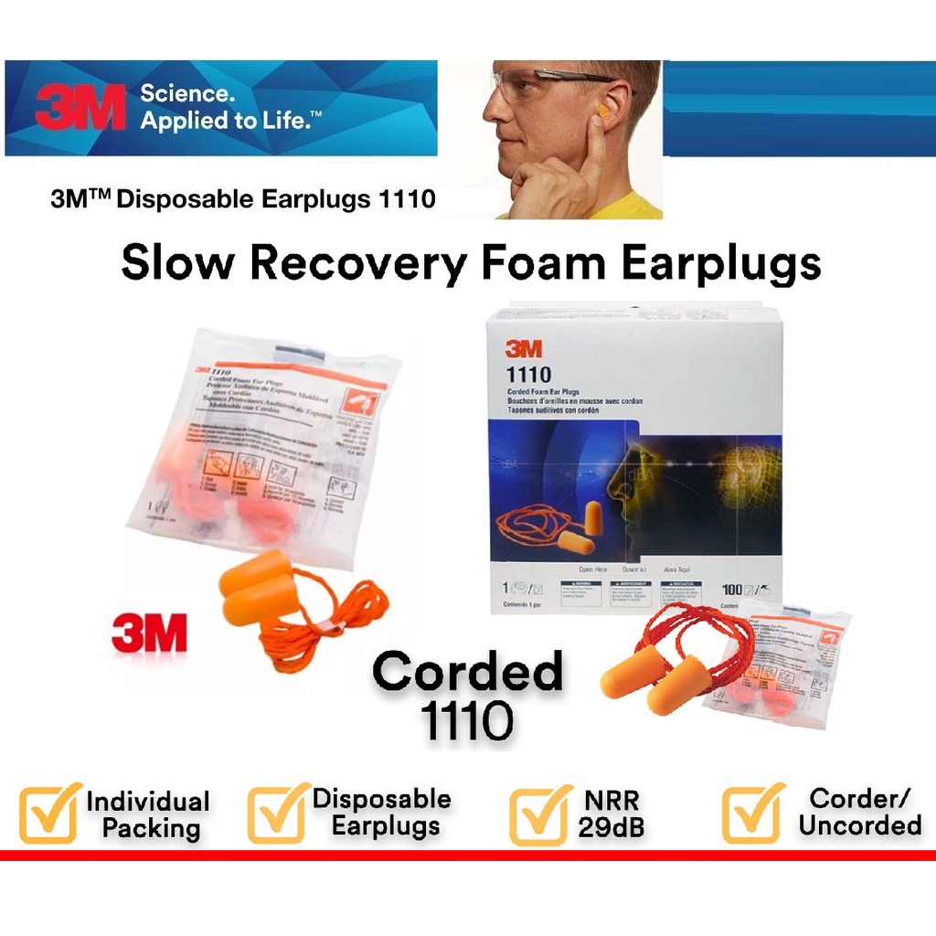 3M 1110 Soft Foam Disposable Corded Earplugs | Shopee Malaysia