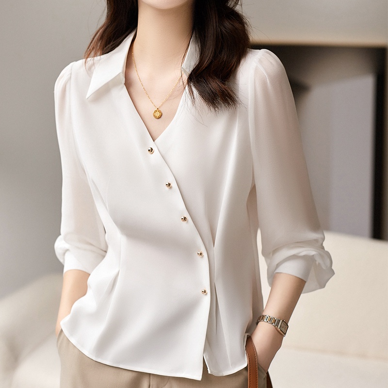Formal Shirt Summer Simple Stye Long Sleeve Metal Diagonal Buttons ...