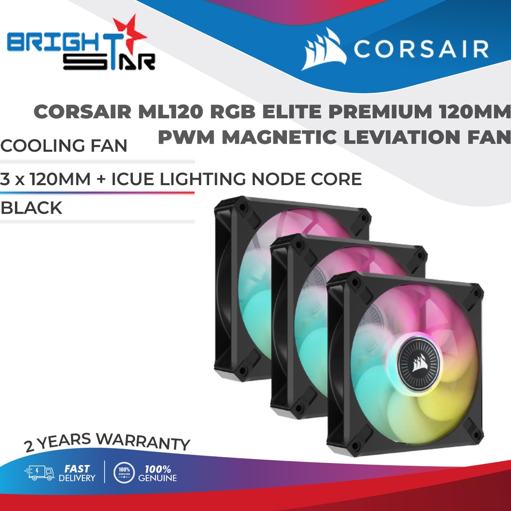 CORSAIR ML120 RGB ELITE PREMIUM 120MM PWM MAGNETIC LEVIATION COOLING ...
