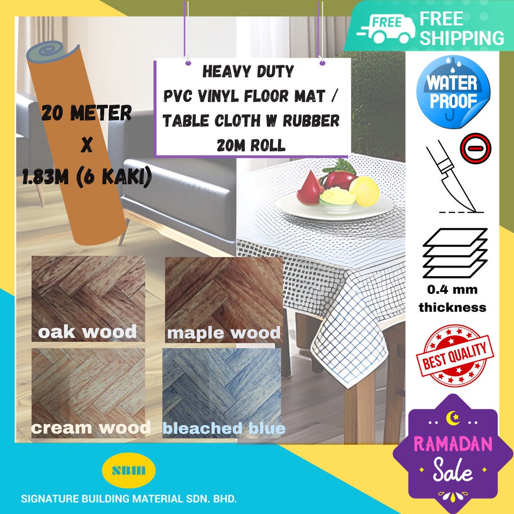 Premium PVC Vinyl FlooringCarpet / Tikar 20m x 1.83m (6 feet) Thickness ...