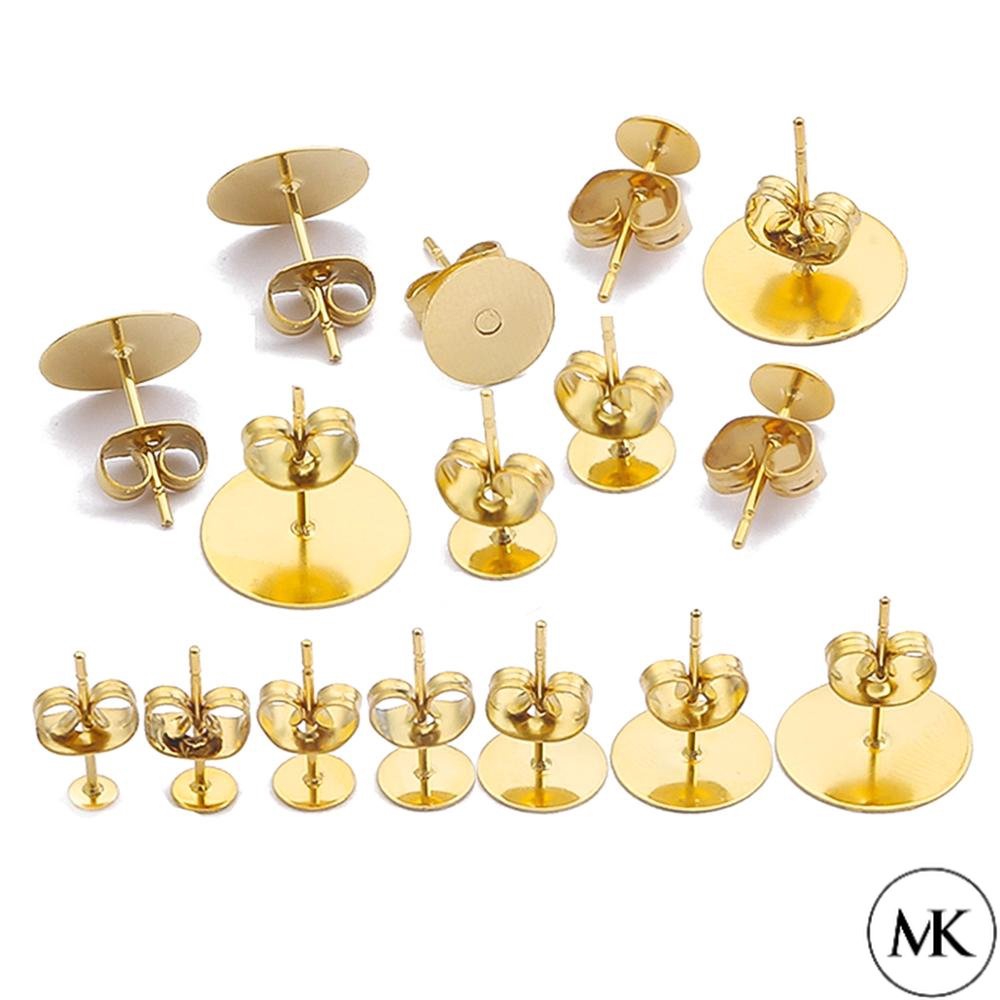 MK [20-100pcs] Stainless Steel Blank Post Earring Studs Base Pins With ...
