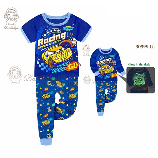B0995 Racing Car Glow In The Dark Sleepwear Pajamas / Baju Tidur (3-12y ...