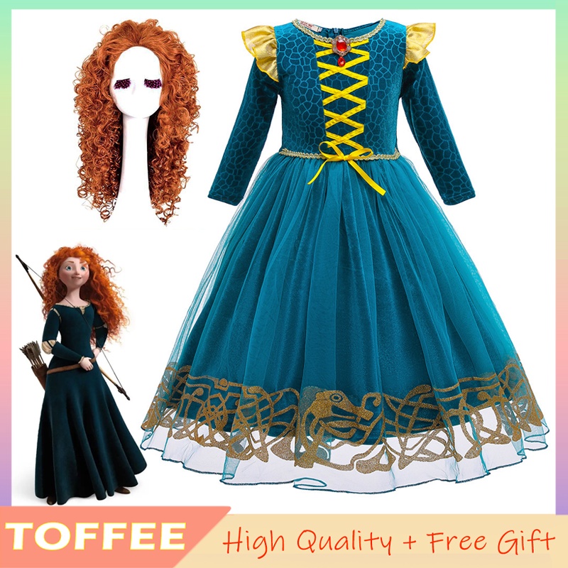 Princess Merida Brave Long Sleeve Mesh Green Dress For Kids Girl ...