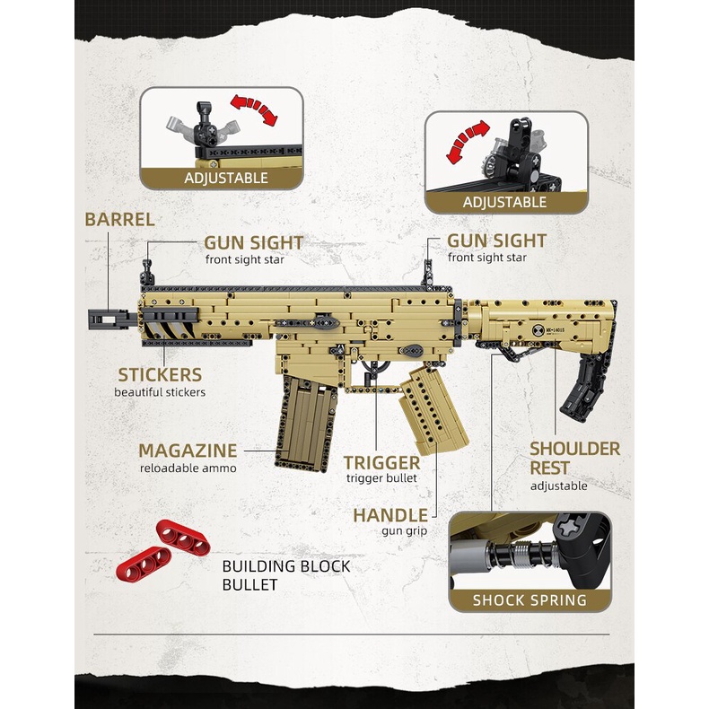 Mould King 14015 Military FN SCAR Gas Automatic Building Block | 1,369 ...