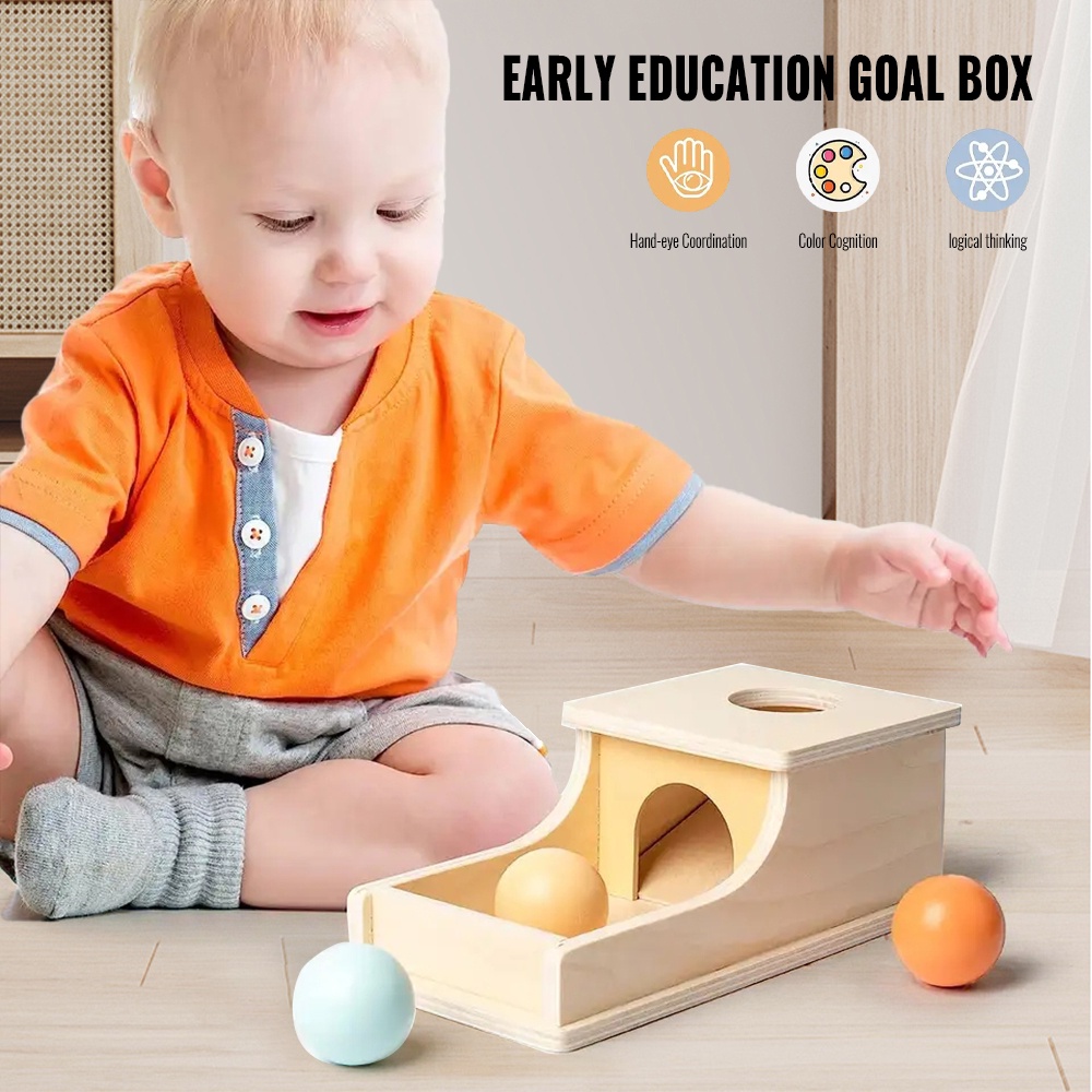 Montessori Wooden Sensory Toys Ball Box Permanence Object Box Spinning ...